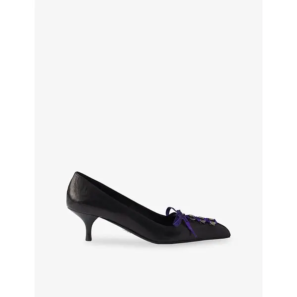 Prada Antiqued Leather Heeled Courts - Black