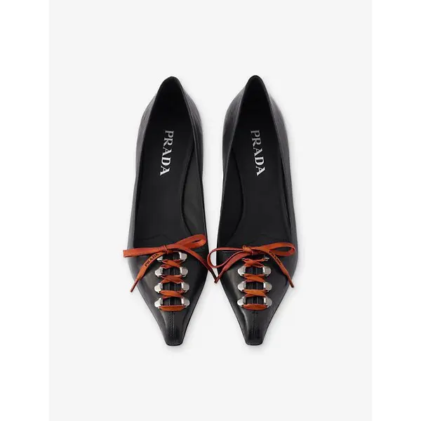Prada Antiqued Leather Heeled Courts - Black