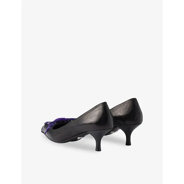 Prada Antiqued Leather Heeled Courts - Black