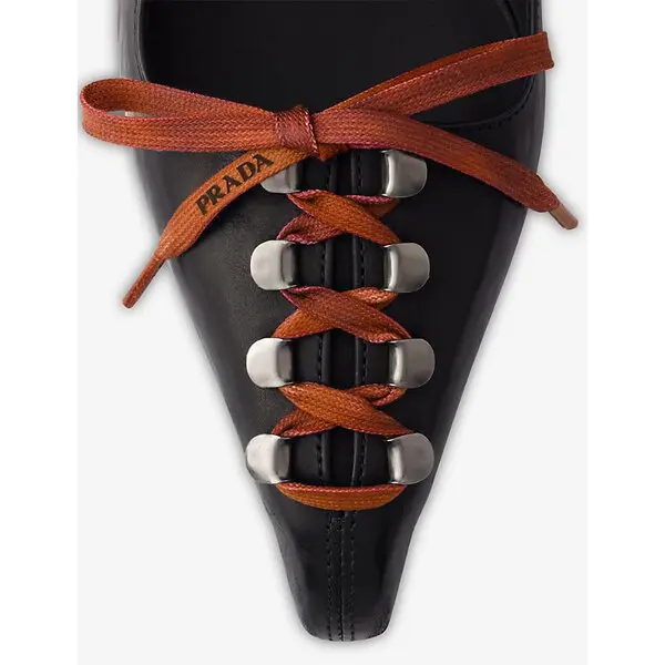 Prada Antiqued Leather Heeled Courts - Black