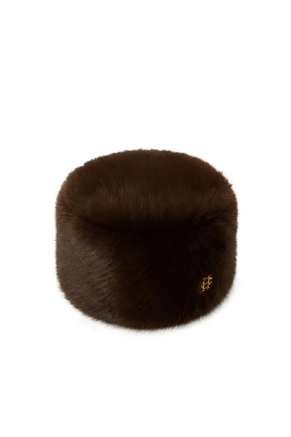 Holland Cooper Faux Fur Pill Box Hat - Chocolate