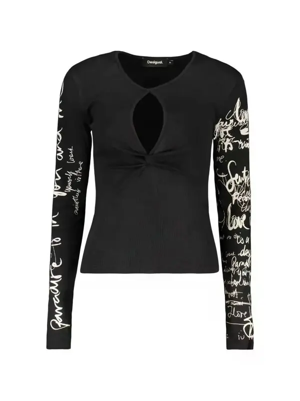 Desigual Scribble-print Cut-out T-shirt - Black