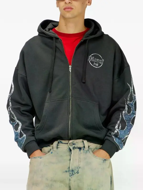DIESEL® Zip-up Hoodie With Crack Print
