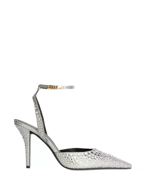 Balmain Strappy Satin Pumps With Crystals - Silver