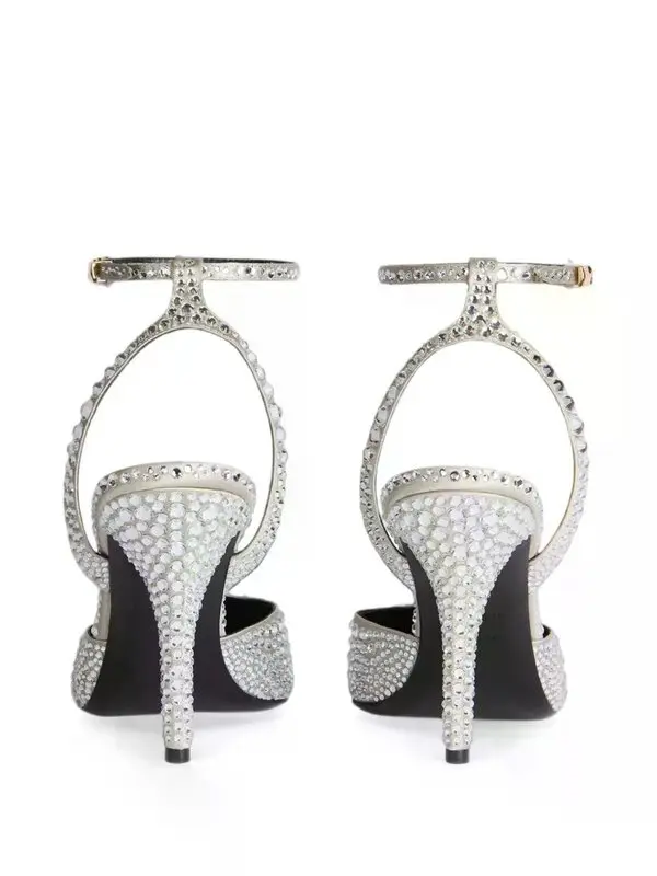 Balmain Strappy Satin Pumps With Crystals