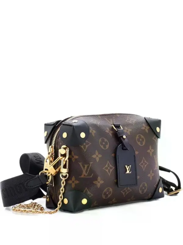 LOUIS VUITTON Petite Malle Souple Handbag Monogram Canvas With Leather Shoulder Bag - Black