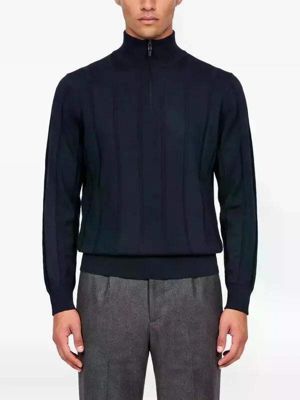 Canali Quarter-zip Vertical-ribbed Sweater - Blue