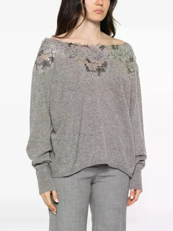 Ermanno Scervino Lace-trimmed Sequin-embellished Sweater