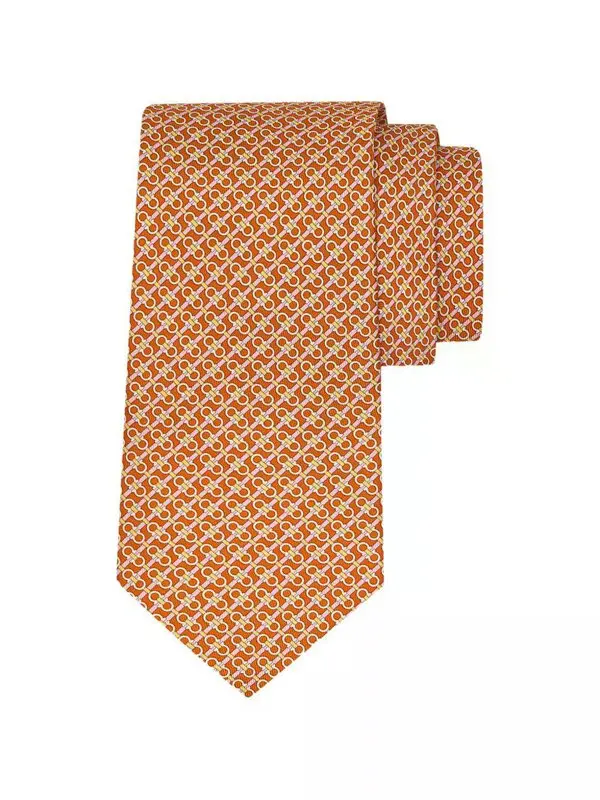 FERRAGAMO Gancini Print Silk Tie