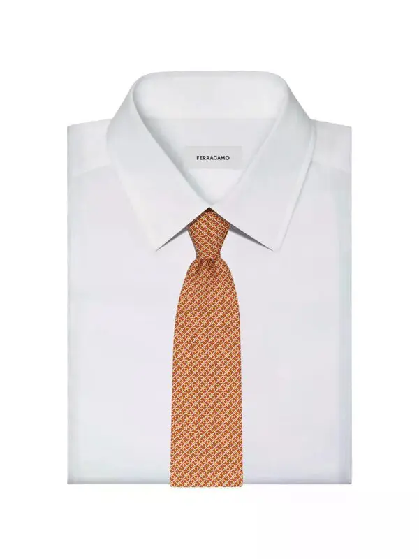 FERRAGAMO Gancini Print Silk Tie
