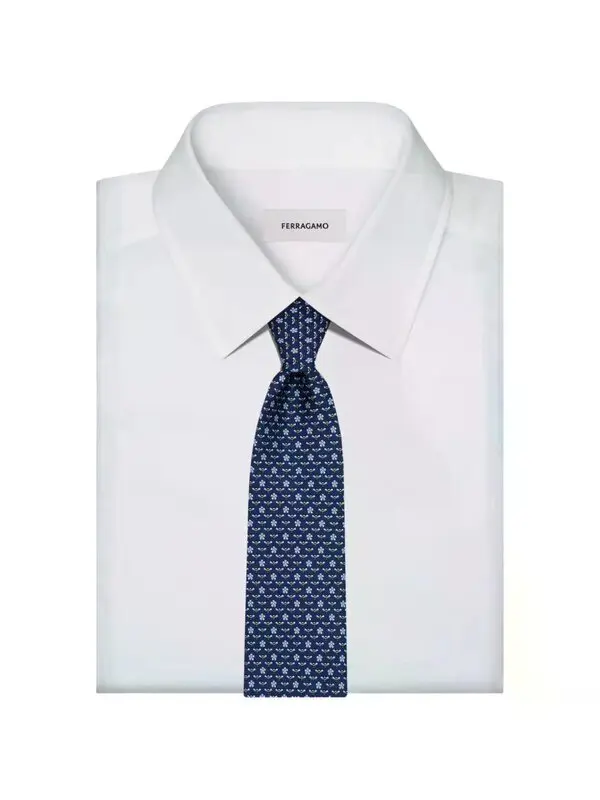 FERRAGAMO Bee Print Silk Tie - Blue