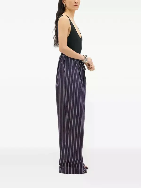 Another Tomorrow Striped Cotton Trousers - Blue