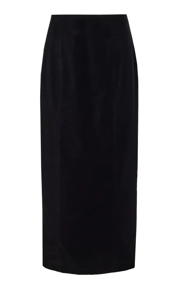 Posse Florian Velvet Midi Column Skirt - Black