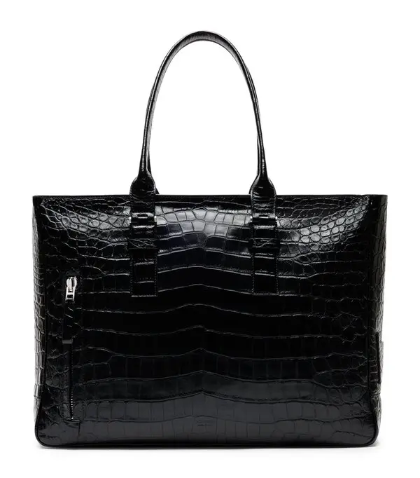 TOM FORD Large Calfskin Croc-embossed Victor Tote Bag - Black