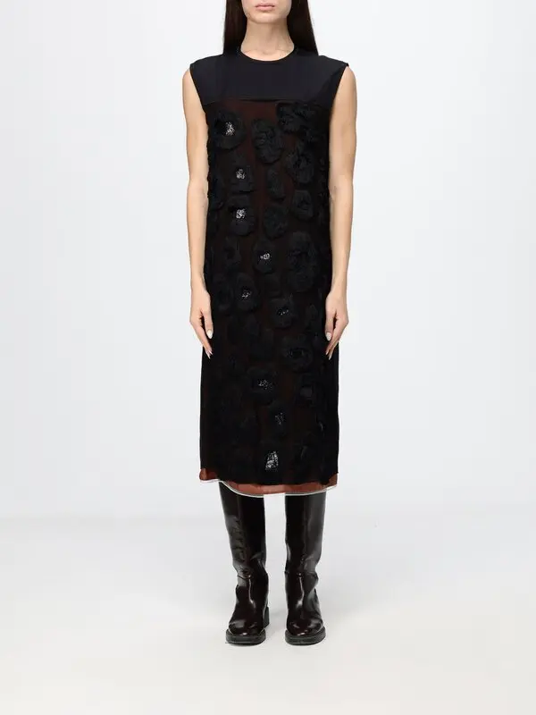 Marni Sleeveless Silk-blend Midi Sheath Dress With Embroidery And Fringe Details
