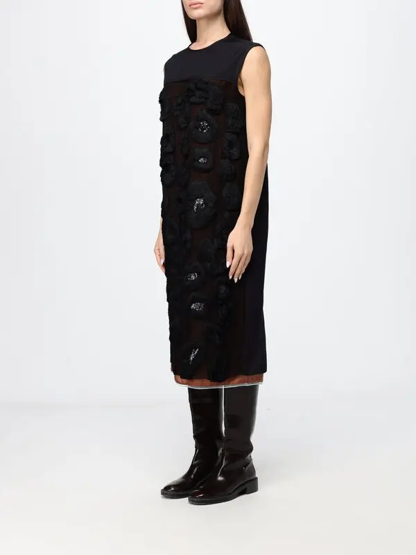 Marni Sleeveless Silk-blend Midi Sheath Dress With Embroidery And Fringe Details