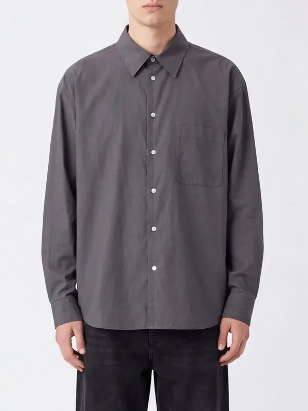 LEMAIRE Relaxed Fit Cotton And Silk Shirt With French Collar - Grey