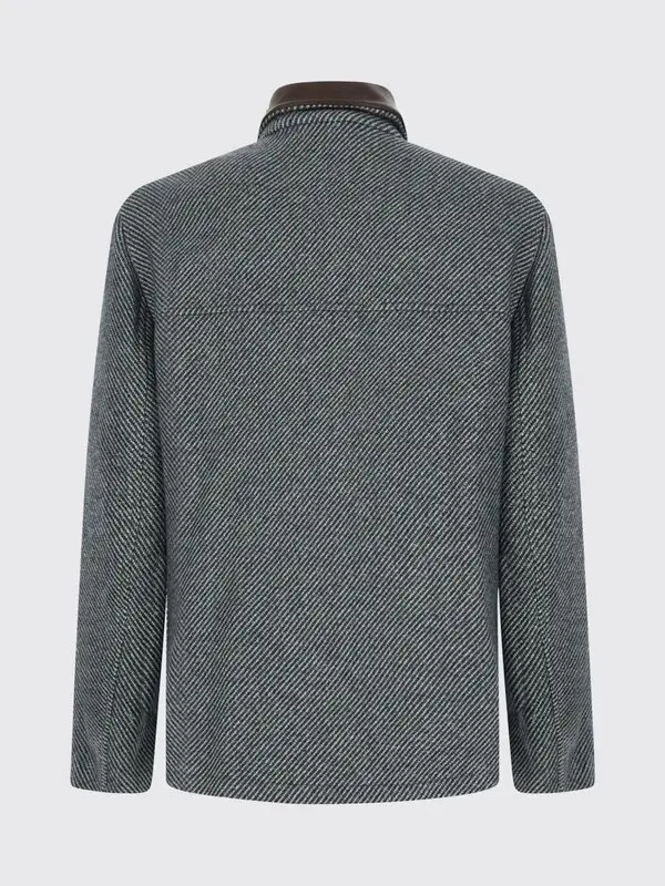 Brunello Cucinelli Striped Cashmere Single-breasted Peacoat With Leather Collar
