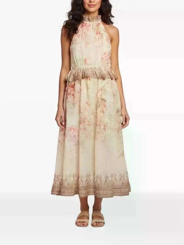 Zimmermann Illuminate Floral-print Halter Dress - Neutrals