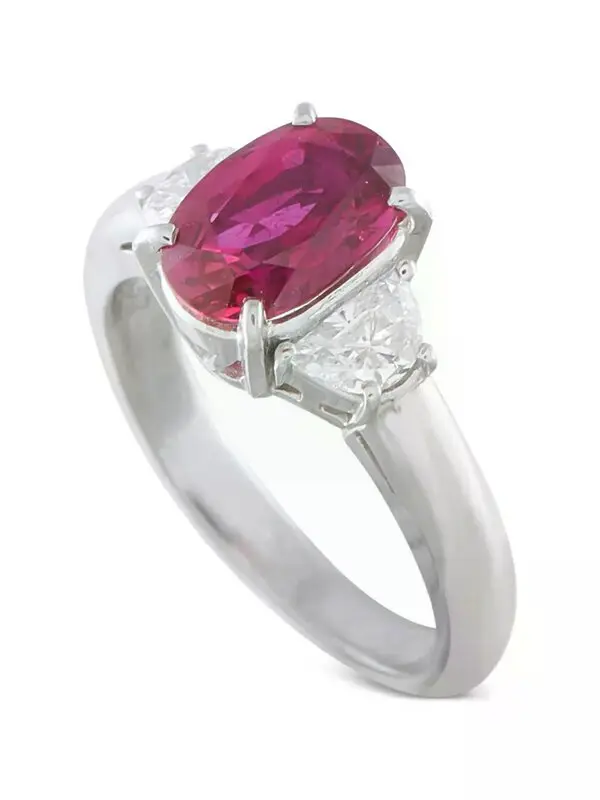 LB EXCLUSIVE Embellished Oval Ruby Ring - Silver