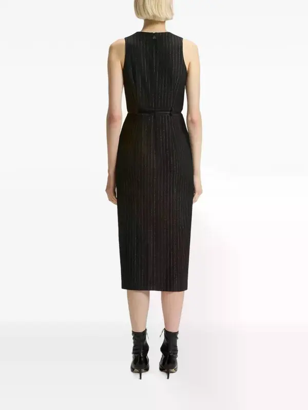 Hugo Pinstripe-pattern Floral-embellished Midi Dress