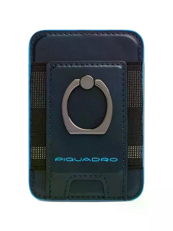 PIQUADRO Ring-detail Leather Magsafe Cardholder - Blue