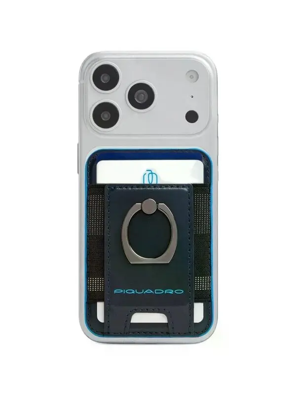 PIQUADRO Ring-detail Leather Magsafe Cardholder - Blue