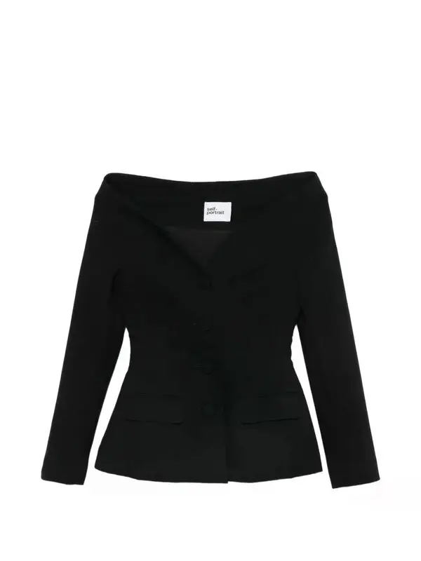 SELF-PORTRAIT Off-shoulder Button-up Jacket - Black