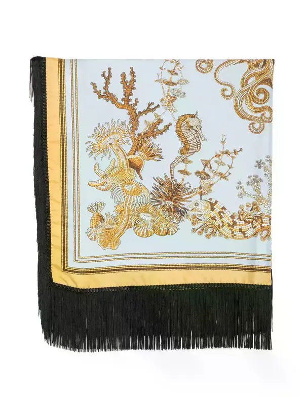 La DoubleJ Mosaic-print Fringed Scarf