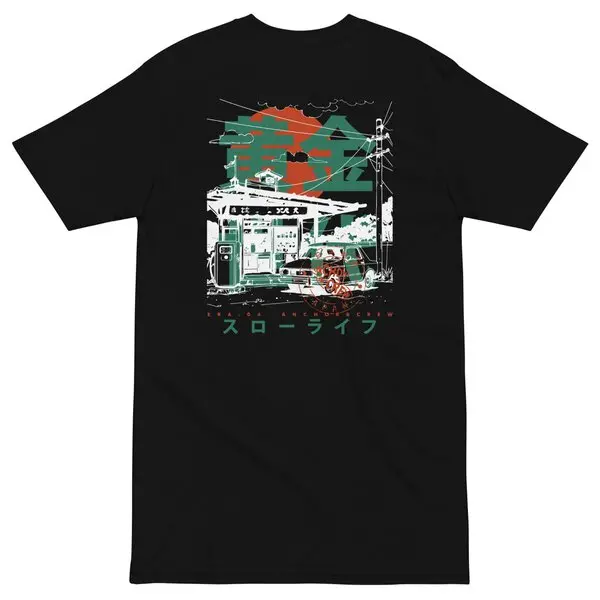 ANCHOR & CREW Four Gas Station Japan Era Heavy Cotton T-shirt - Black