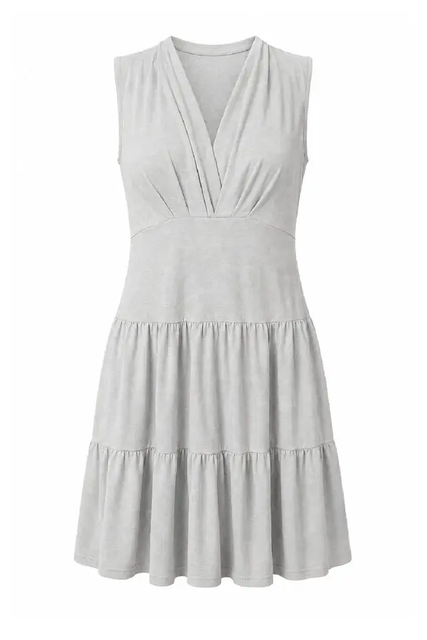 CONQUISTA Sculpted Waist Tiered Dress - Grey