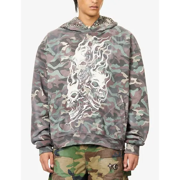 THUG CLUB Hotheaded Skull Cotton Hoodie