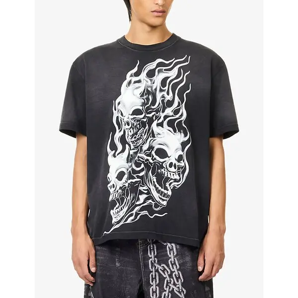 THUG CLUB Three Riding Skull Cotton T-shirt