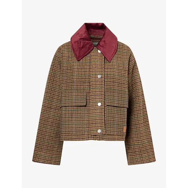GANNI Check Wool-blend Barn Jacket