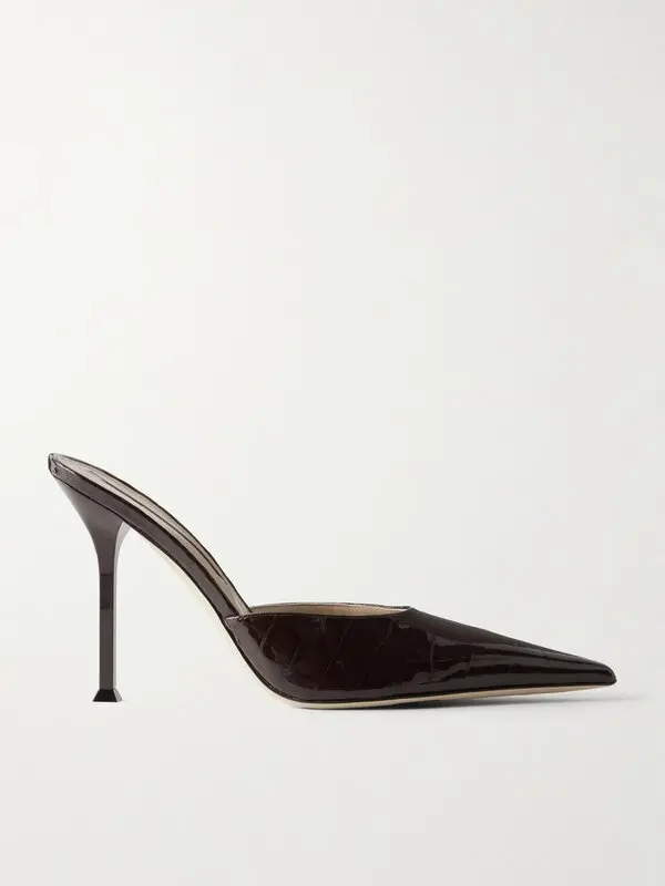 CHRISTEN Helix 95 Toe Croc-effect Patent-leather Mules - Brown