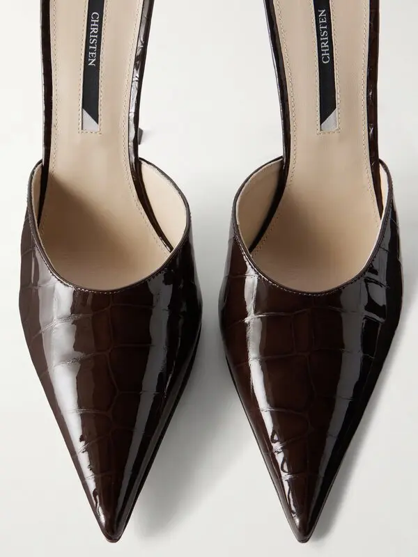 CHRISTEN Helix 95 Toe Croc-effect Patent-leather Mules