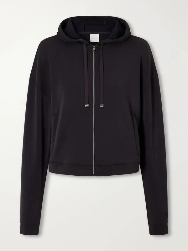 Varley Jorgie Cropped Grosgrain-trimmed Truesoft™ Jersey Zip-up Hoodie - Black