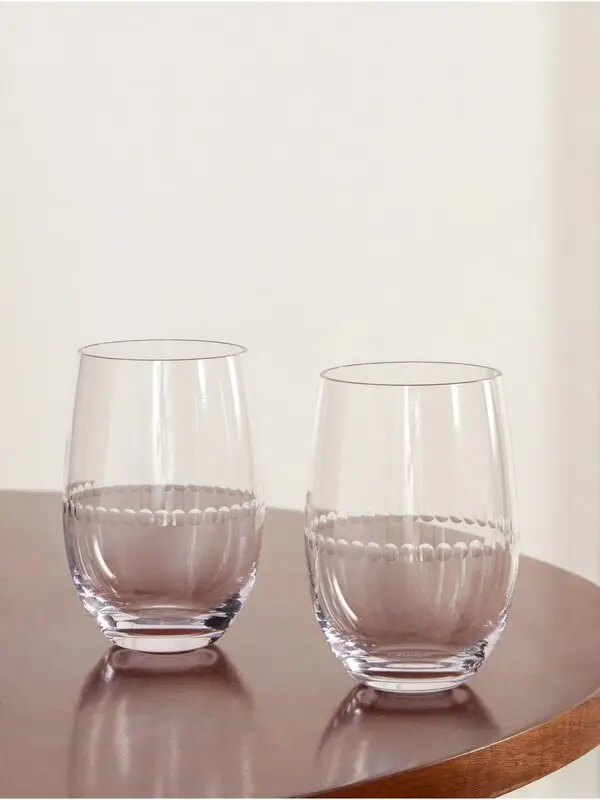 Christofle Perles Set Of Two Crystal Water Glasses