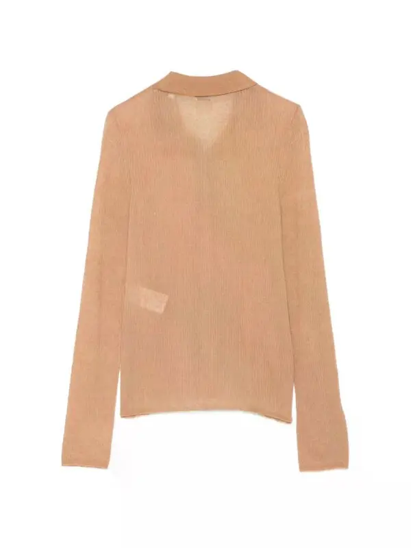 Aspesi Ribbed-knit Long-sleeve Polo Top - Neutrals