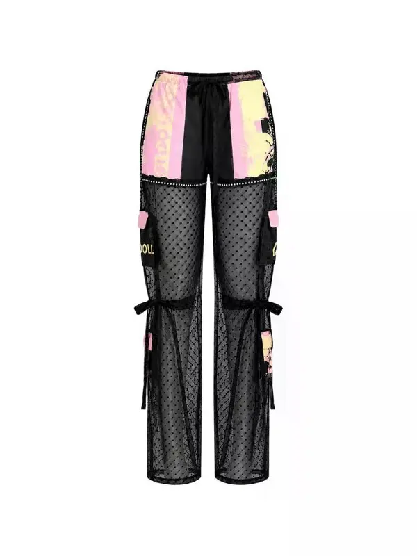 PAPER DOLLS Polka-dot Mesh-panel Straight Trousers