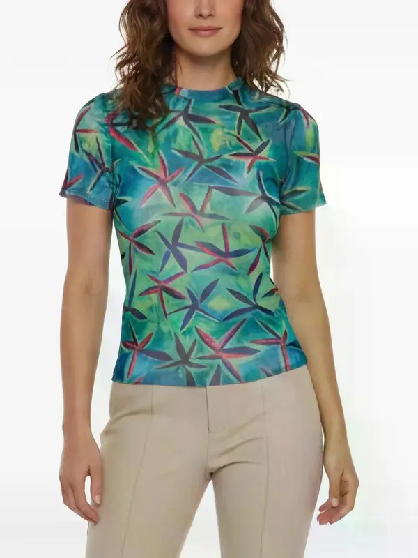 LOUISA BALLOU Starfish-print Mesh T-shirt