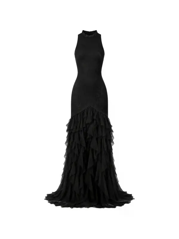 MONARH Ruffled Lace-panel Gown