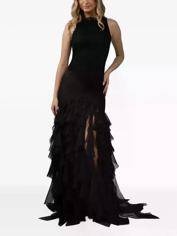 MONARH Ruffled Lace-panel Gown
