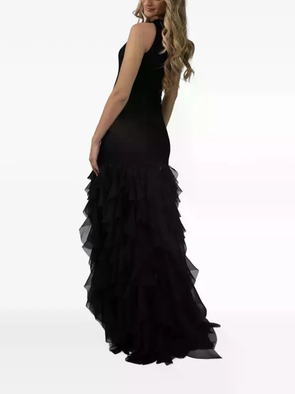 MONARH Ruffled Lace-panel Gown