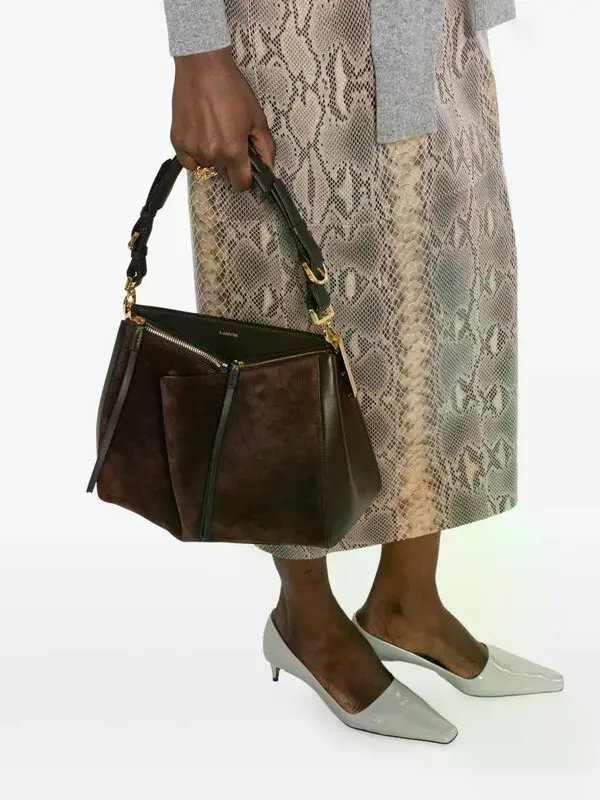 LANVIN Suede-panelled Zipped Shoulder Bag - Brown