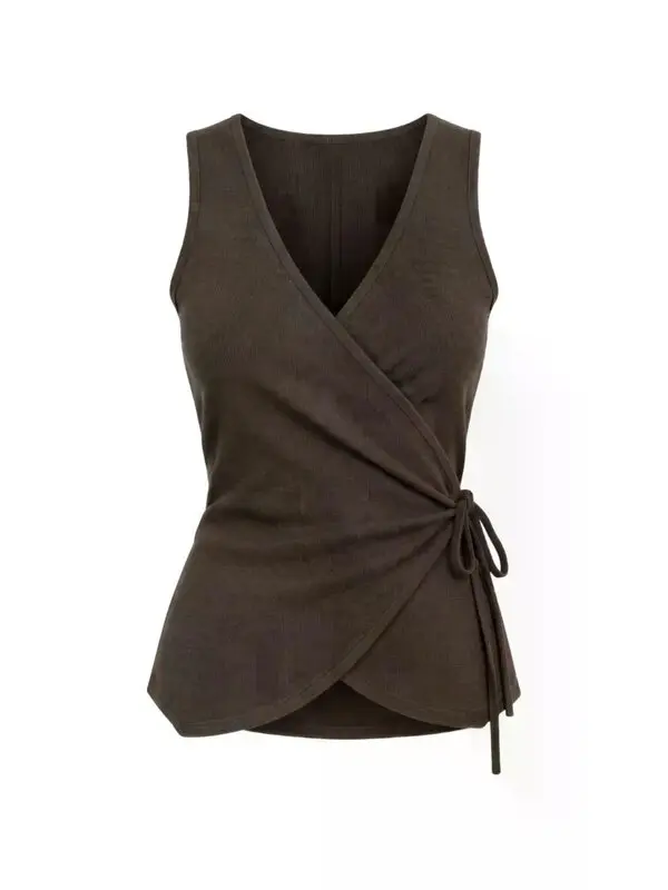 LISA YANG Ribbed Wrap Top - Brown