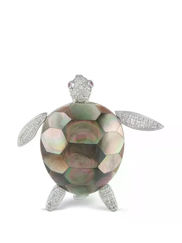 LB EXCLUSIVE Diamond And Mother Of Pearl Turtle Brooch - Silver
