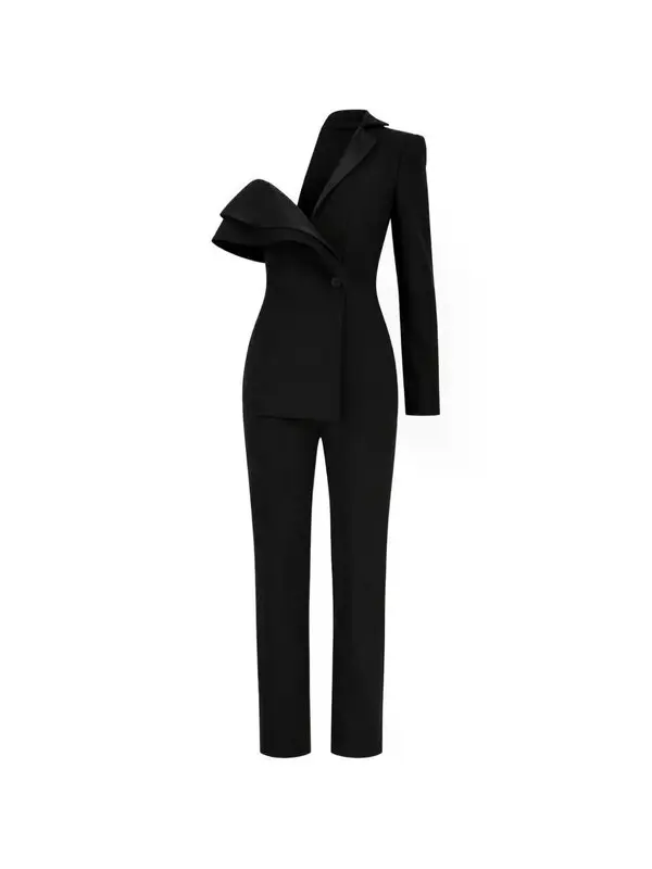 MONARH Asymmetrical Ruffled Jumpsuit - Black