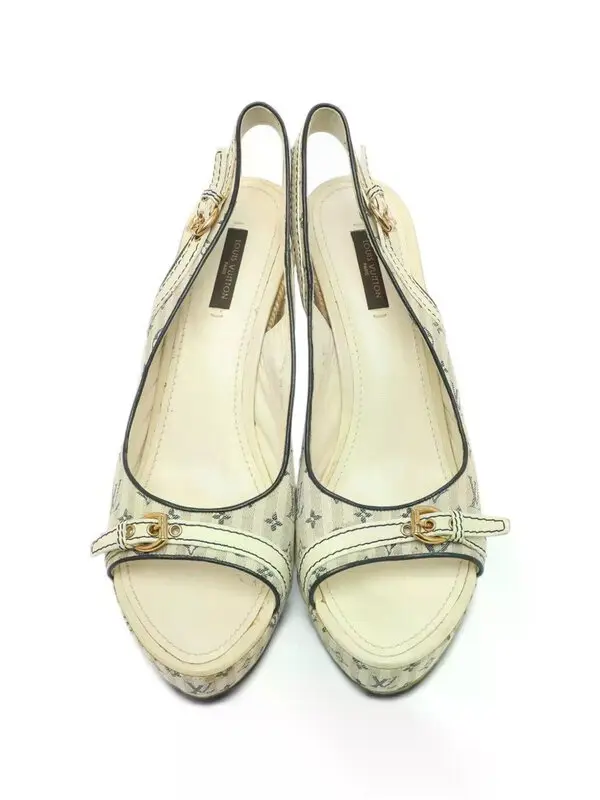 LOUIS VUITTON Monogram Croisette Canvas Wedge Sandals
