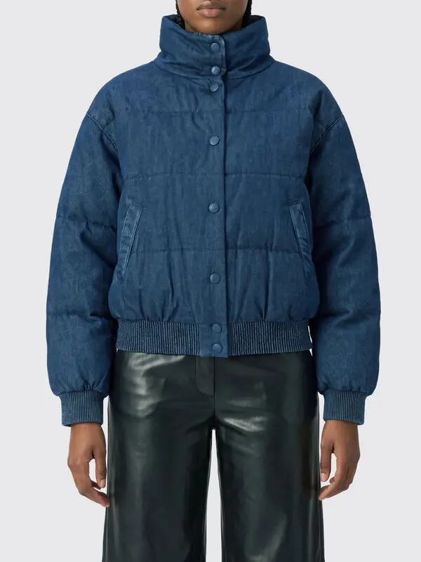 JACOB COHЁN Quilted Cotton Denim Bomber Jacket With Funnel Neck